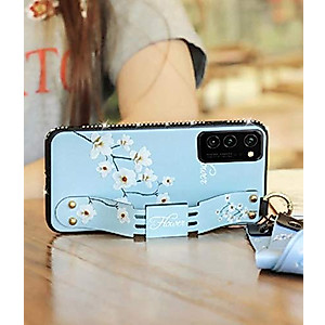 Aulzaju for S21 Ultra Case Luxury Bling Diamond Cute Flower Design with Ring Kickstand Soft TPU Crossbody Lanyard Phone Cover with Strap for Girls Women for Samsung Galaxy S21 Ultra (Red)