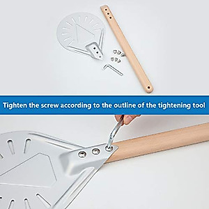Round Perforated Pizza Peel Non-slip Durable Aluminum Turning Peel Pizza Paddle with 16 Inch Anti-Scalding Wooden Handle for Homemade Pizza Bread Bakers (7 Inch)