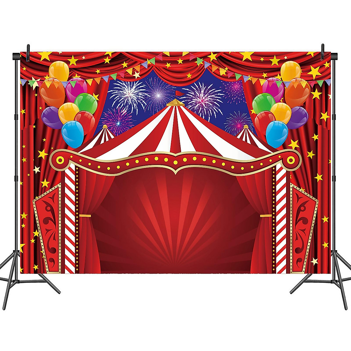 Red Circus Backdrop 7x5FT Carnival Theme Tent Photography Background Circus Amusement Park Fireworks Balloon Banner for Newborn Baby Shower Birthday Party Decorations Supplies (84x60 inch)