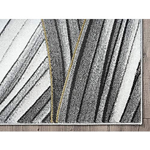 Abani 4' x 6' Grey & Gold Wavy Lines Area Rug - Contemporary Wave Design Modern Abstract Under Table Area Rug, Rugs
