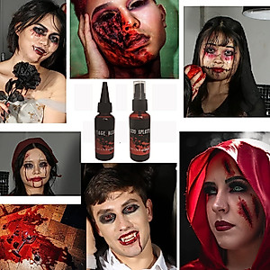 2Pcs Halloween Makeup Fake Blood Suit --- Coagulated Blood+Fake Blood Spray, Lifelike And Washable, Suitable For Special Effect Zombie Bride, Vampire And Monster SFX Horror Clown Makeup