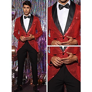 Lars Amadeus Red Sequin Tailcoat for Men's Shawl Lapel Shiny Sparkly Party Disco Wedding Tuxedo 3X-Large