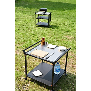 NUUK Outdoor Grill Cart with Double-Shelf 32" x 32" Grilling Prep Table Stainless Steel Rolling Outdoor Pizza Oven Table with Solid Steel Frame, Outdoor Cooking Station, Outdoor Dining Bar