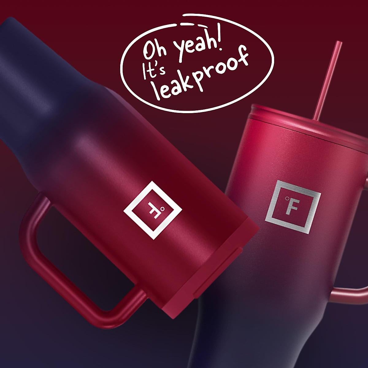 IRON FLASK Co-Pilot Insulated Mug w/Straw & Flip Cap Lids - Cup Holder Bottle for Hot, Cold Drink - Leak-Proof - Water, Coffee Portable Travel Mug - Dark Rainbow, 40 Oz