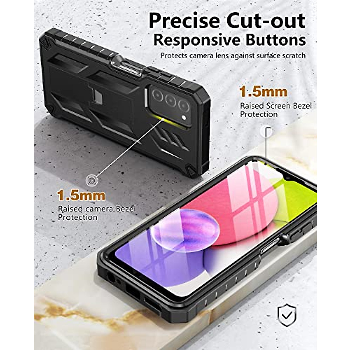 SOiOS for Samsung Galaxy A03S Phone Case: Built in Hard Kickstand & Touch Protector Military Shockproof TPU Durable Soft Rugged Heavy Duty Armor Full Body Protection Grade Phone Cover - Black