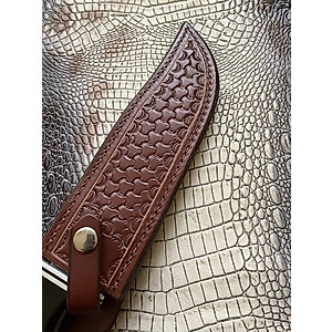 Carl Thomas Leathers Custom Leather Knife Sheath Fits Buck 120 Knife, Fixed Blade Knife Holder, Brown, Sheath Only