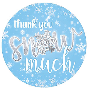 Blue Snowflake Thank You Snow Much Stickers, Blue Winter Onederland 1st Birthday Party Thank You Stickers - 40 Count