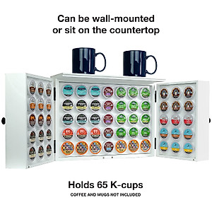 Excello Global Products Barndoor K Cup Cabinet - Wall-Hanging or Standing - Holds 65 K Cups (Brown)