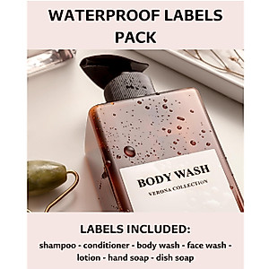 La Via Casa Shampoo and Conditioner Dispenser | 3 Plastic Amber 3 Wall Mount Black | Shampoo Dispenser with Waterproof Labels | No Drill | Shower Bottles Refillable with Pump