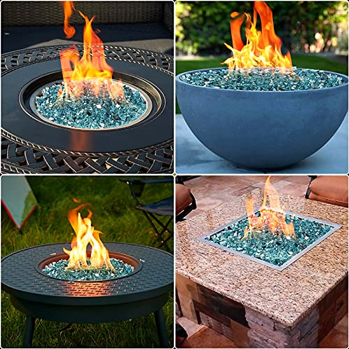 onlyfire 10 pounds Fire Glass for Propane Fire Pit and Gas Fireplace, 1/2-Inch Reflective Firepit Glass Rocks for Fire Pit Table and Fire Bowl, Aqua Blue