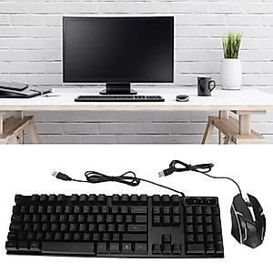 Keyboard and Mouse Combo, 104 Keys Wired USB Mouse and Keyboard Set, Waterproof Ergonomic Keyboard LED Backlit, Keyboard Mouse Set for Gaming (D280 Suit Word Through Black)