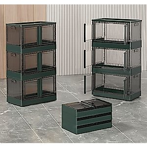 Sineda 3 Pack Plastic Storage Bins with Lids, 19 Gallon Collapsible Storage Bins with Wheels and Door, Stackable Storage Bins and Storage Bins for Closet Organizer. (19 Gal - 3 Pack, Green)