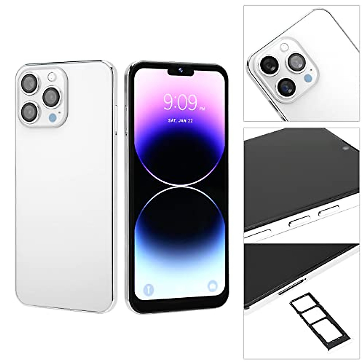 VINGVO Unlocked Smartphone, 2.4G 5G Dual Band WiFi 4GB RAM 64GB ROM 6.6 Inch HD Screen 3G Dual SIM Cell Phone GPS 24MP 32MP Cameras 5000mAh for Entertainment (White)