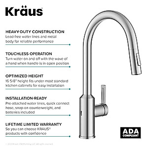 KRAUS Oletto Touchless Sensor Pull-Down Single Handle Kitchen Faucet in Spot-Free Stainless Steel, KSF-2830SFS