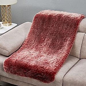 JONIYEAR Luxury Soft Fluffy Faux Fur Throw Area Rug for Bedroom 2' x 4', Small Decorative Fuzzy Bedside Rugs, Shaggy Plush Thick Floor Mat Carpet for Living Room Dorm Kids Room, Washable, Burgundy