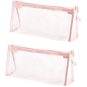 YIKANGHENG 2 Pcs Pen and Pencil Box, 8.5 Inch x 4 Inch x 2 Inch PVC Transparent Soft Pencil Bag for Pen and Marker Storage and Holiday Gifts (Pink)