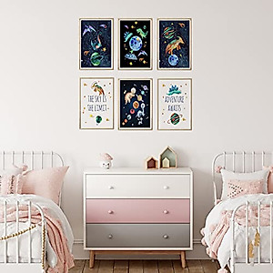 URROA Set of 6 Space Dinosaur Astronauts Printable Wall Art, Digital Download, Space Nursery Decor, Outer Space Prints, Dinos Boy Bedroom Decor