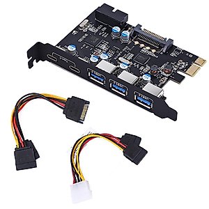 YEELIYA PCI-E to Type C (2),Type A (3) USB 3.0 5-Port PCI Express Expansion Card +Expanding 2 USB 3.0 Ports with Internal 19-Pin Connector for Window 7/8/10/XP/Vista