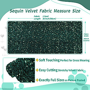 Fabric by The Yard Emerald Green Velvet Fabric Sequin Fabric 36Inch Long Continous Fabric for Sewing Clothes Glitter Fabric Wedding Dress Evening Gown Skirt DIY Linen Fabric Velvet Mermaid Fabric