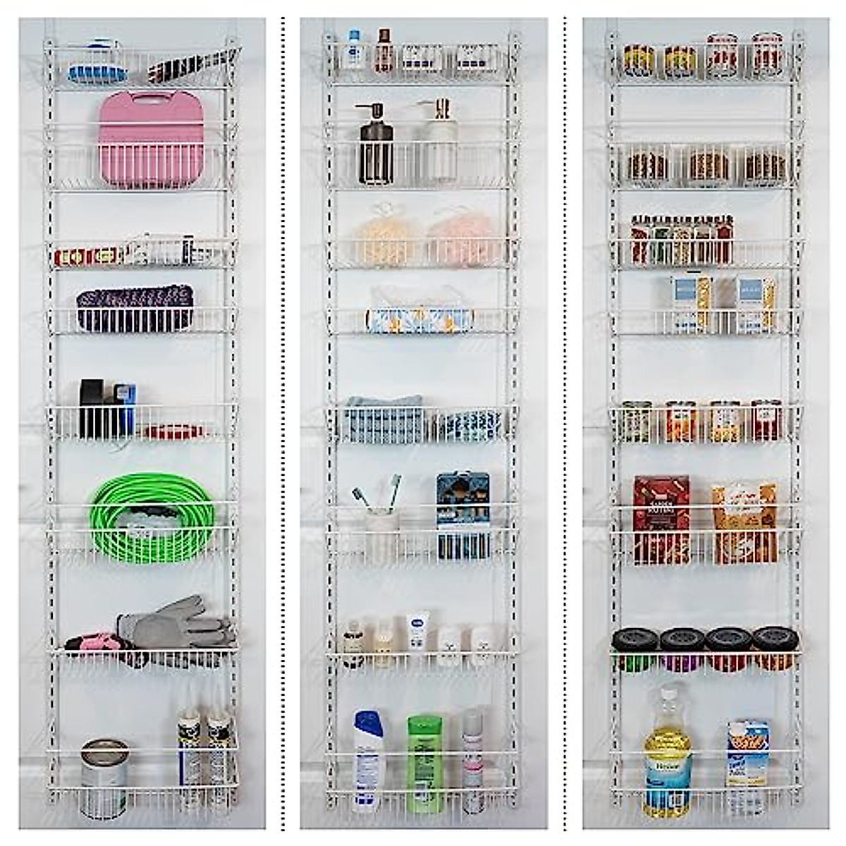 8 tier, Over the Door Organizer - Hanging Wall Rack for Closet, Bathroom, or Kitchen Organization and Storage - Metal Pantry Shelves by Home-Complete (White)