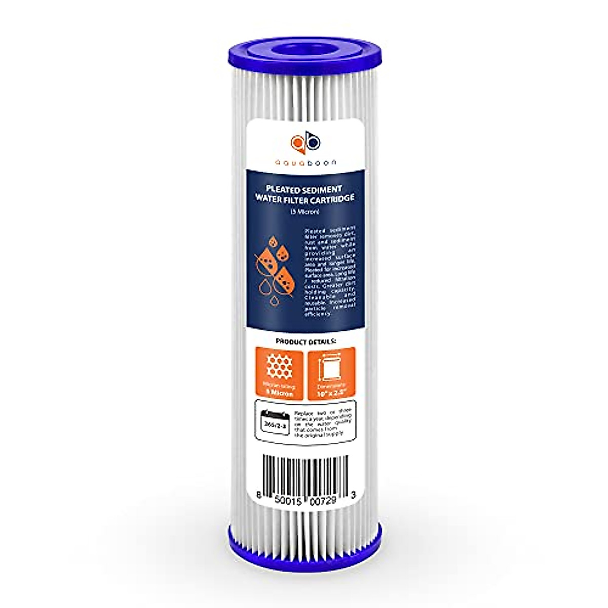 Aquaboon 5 Micron 10" x 2.5" Pleated Sediment Water Filter Cartridge, Universal Replacement for Any 10 inch RO Unit, Compatible with R50, 801-50, WFPFC3002, WB-50W, SPC-25-1050, WHKF-WHPL, 6-Pack