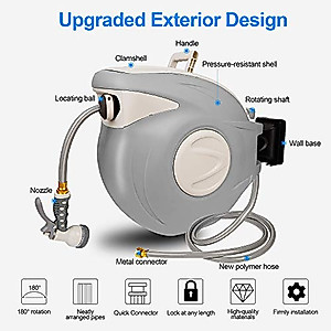 Twinkle Star Retractable Hose Reel, 65.6 FT+6.6 FT 5/8" Garden Hose Reel with 9 Pattern Nozzle, Heavy Duty Any Length Lock Slow Return System Auto Rewind, Wall Mounted 180 Degree Pivot Swivel Bracket