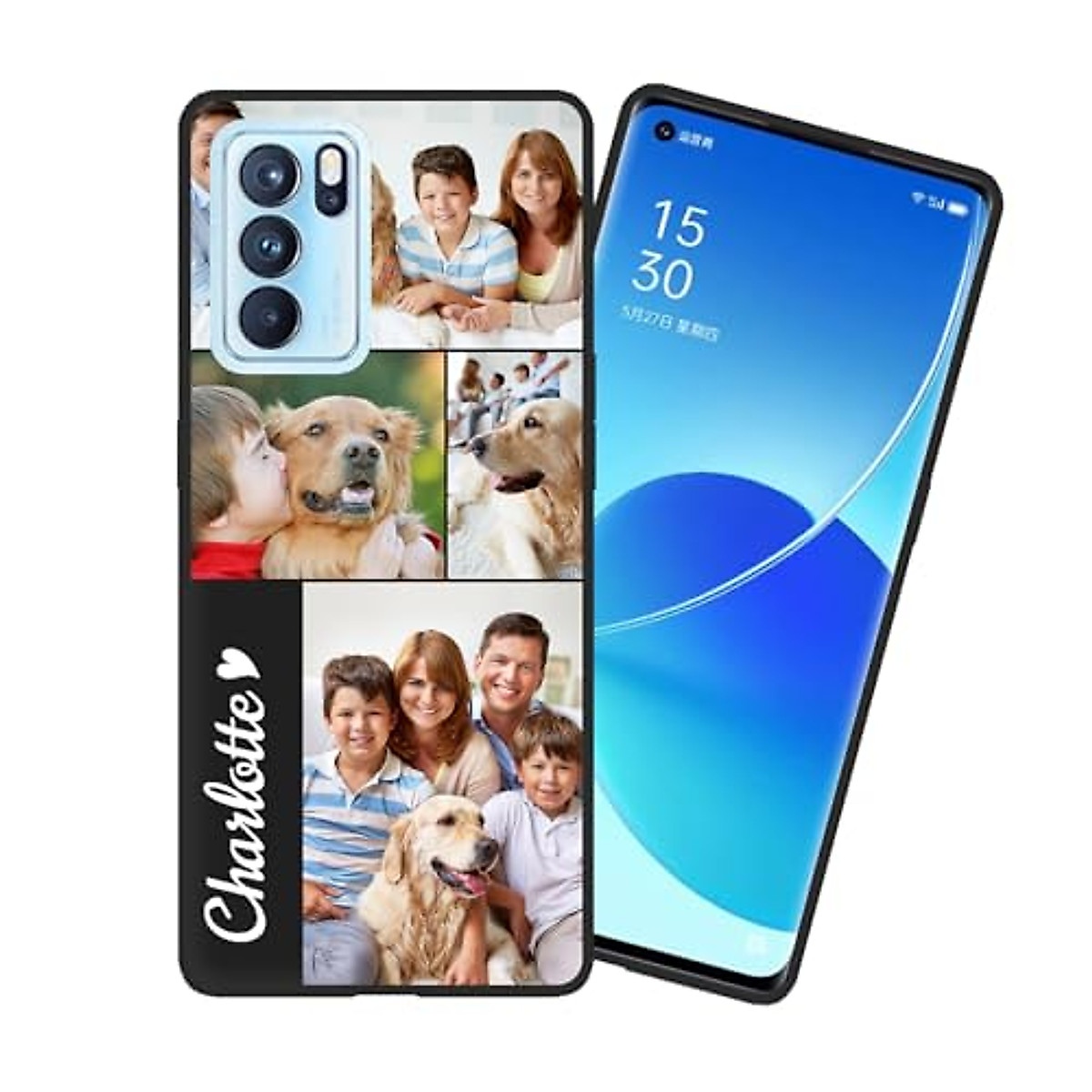 Styletify Custom Phone Case for Oppo Reno 6 Pro 5G,Multi-Picture Collages Personalized Photo Text Case Anti-Scratch Drop Proof Protective Cover Black Soft Candy Case Customized Gift Birthday Xmas J
