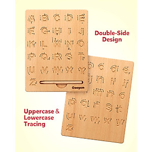 Coogam Wooden Letters Practicing Board, Double-Sided Alphabet Tracing Tool Learning to Write ABC Educational Toy Game Fine Motor Montessori Gift for Preschool 3 4 5 Years Old Kids