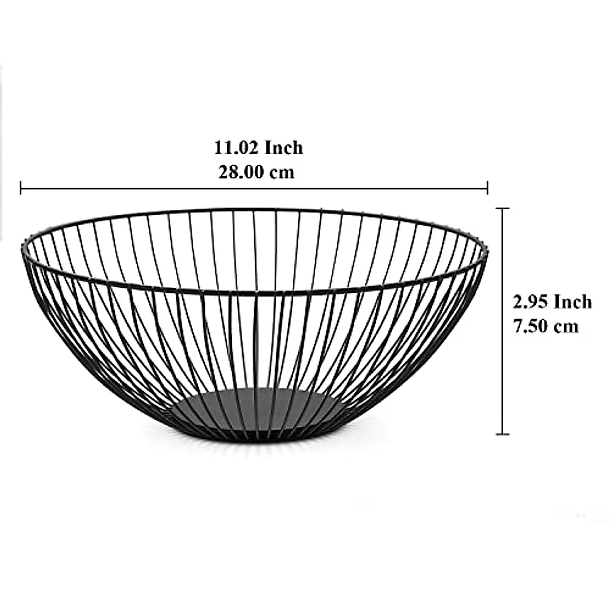 HOMQUEN Fruit Basket, Fruit Bowl, Metal Wire Fruit Basket for kitchen, Fruit Bowl for Kitchen Counter, Basket for Fruits, Vegetables, Breads, Snacks, Kitchen Gadgets (Round Short, Black)
