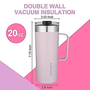 Life's Easy 20oz Insulated Travel Coffee Mug Stainless Steel Vacuum Tumbler Cup with Flip Lid, Spill Proof Double Wall Thermos for- Keep Hot & Cold Drinks, Gifts for Men & Women | Lavender