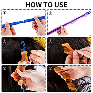 Elcoho 36 Pieces 30 cm Hair Curlers Spiral Curls Styling Kit Magic Hair Rollers with 3 Pieces Styling Hooks No Heat DIY Spiral Hair Roller with a Storage Bag Spiral Curls (4 colors) Blue