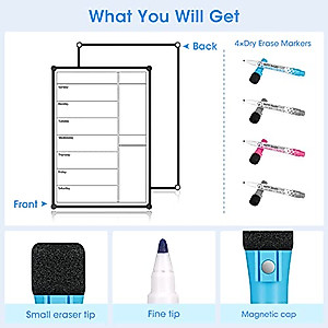 Magnetic Weekly Calendar for Fridge,12×8” Magnetic Fridge Calendar Refrigerator Calendar, Weekly Meal Planner Magnetic, Doubleside, Grocery List, Kitchen Menu Planner Board for Fridge/Locker, 4 Marker
