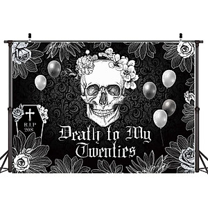 Hilioens 7×5ft Death to My Twenties Backdrop for 30th Birthday RIP to My 20s Youth Gothic Skull Coffin Black Party Background for Photography Girls Boys Halloween Thirties Birthday Banner Deocr