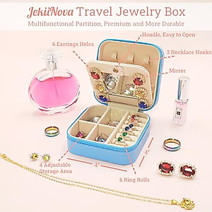 Travel Jewelry Case, Monogram Jewelry Organizer Travel Jewelry Box w Mirror Birthday Gifts for Women Mom Girls, Travel Essentials Ring Necklace Earring Jewelry Holder Organizer Preppy Stuff (A)