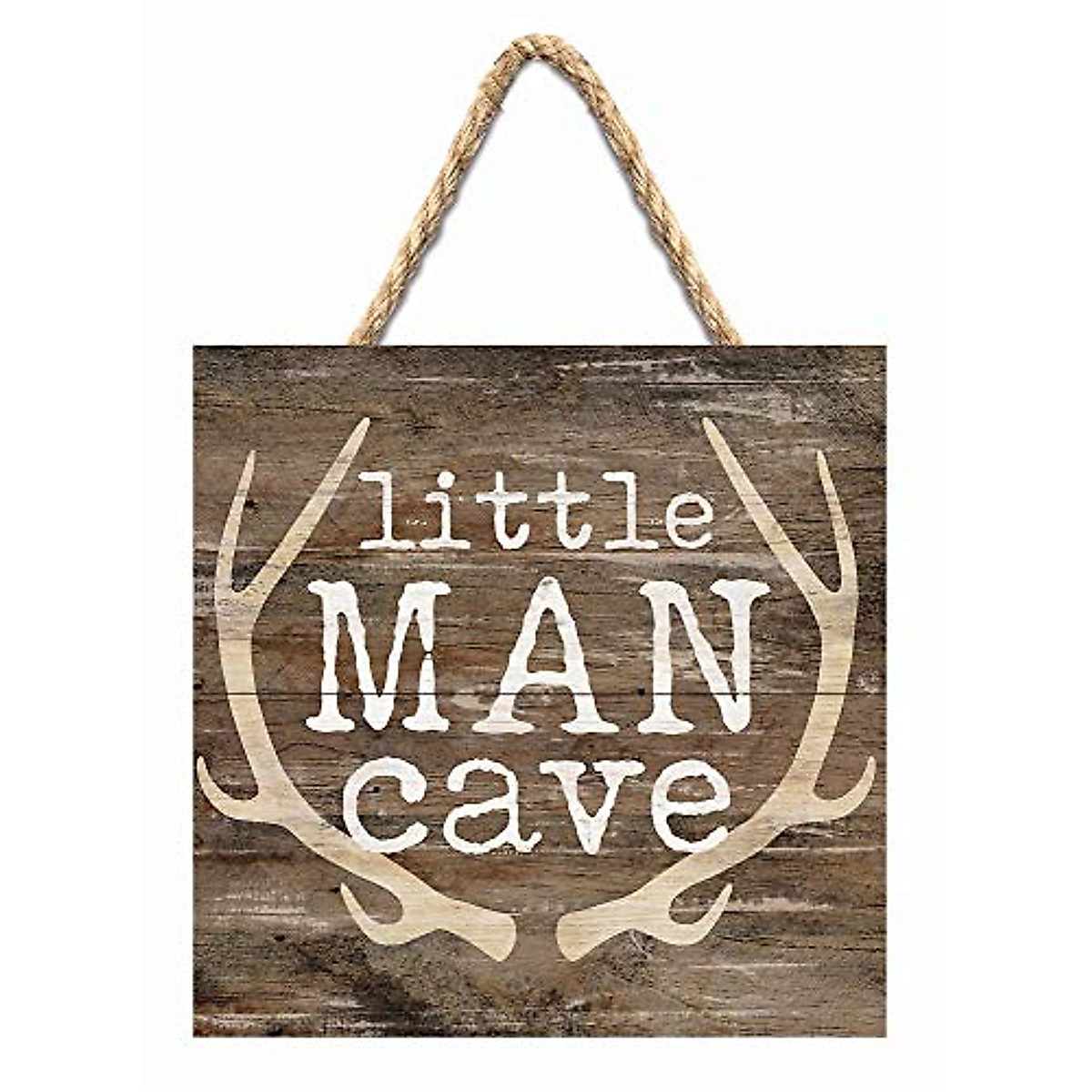 P. Graham Dunn Rustic Brown 7 x 7 Inch Wood Pallet Wall Hanging Sign, Little Man Cave Antlers