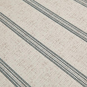 MARTHA STEWART Ellen Coffee Table - Solid Wood Frame, Soft Fabric, Large Accent Ottoman - Modern Foam Padded Top Footstool Cocktail Living Room Furniture Natural, 32" W x 32" D x 18" H, Grey Stripes