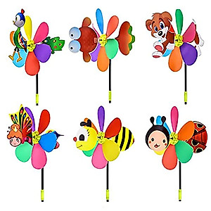 Tuxiaobu 6 Pcs Garden Pinwheels - 6 Styles Windmill for Yard Garden Decor - Kindergarten Children's Gifts Whimsical Baby Gifts for Garden Party Lawn Décor