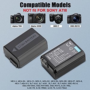 JYJZPB NP-FW50 Replacement Battery Charger Set Dual Channel Compatible for Sony Alpha A6000 A6400 A6500 A6300 A6100 ZV-E10 A7 A7II A7RII A7SII A7S A7S2 A7R A7R2 A5100, Camera Batteries Charger Case