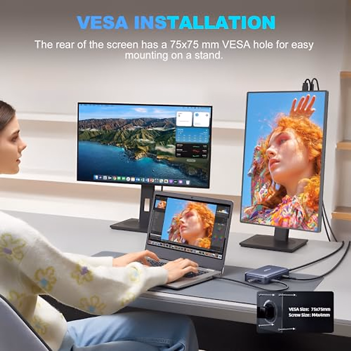 COOLHOOD 18.5" Portable Monitor, FHD IPS 1080P Laptop Monitor USB C HDMI Gaming Ultra-Slim Screen w/Invisible Stand & Speaker,Plug&Play, External Monitor for Laptop PC Mac Xbox PS5/PS4 Switch