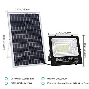 BRILLIHOOD LED Solar Flood Light, 100W, 5000 LM, 6500K, Outdoor Dusk to Dawn Security Light IP67 Waterproof Street Light with Remote Control for Lawn, Yard, Garden, Gutter, Swimming Pool, Pathway