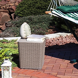 Sunnydaze 11.5-Gallon Deck Storage Box with Flat Top and Faux Rattan Design