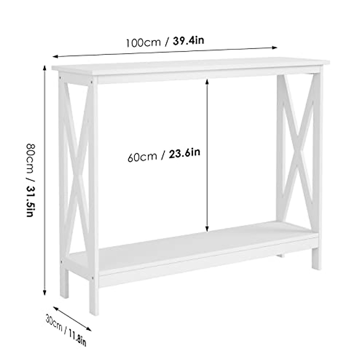 ITUSUT Console Sofa Table for Entryway with 2 Tier Shelves, Narrow Entryway Table for Living Room with Sturdy Engineering Wood and Strong Construction, Easy to Assembly, White