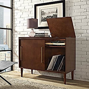 Crosley Furniture Everett Media Console and Record Player Stand with Storage for Vinyl Records, Mahogany