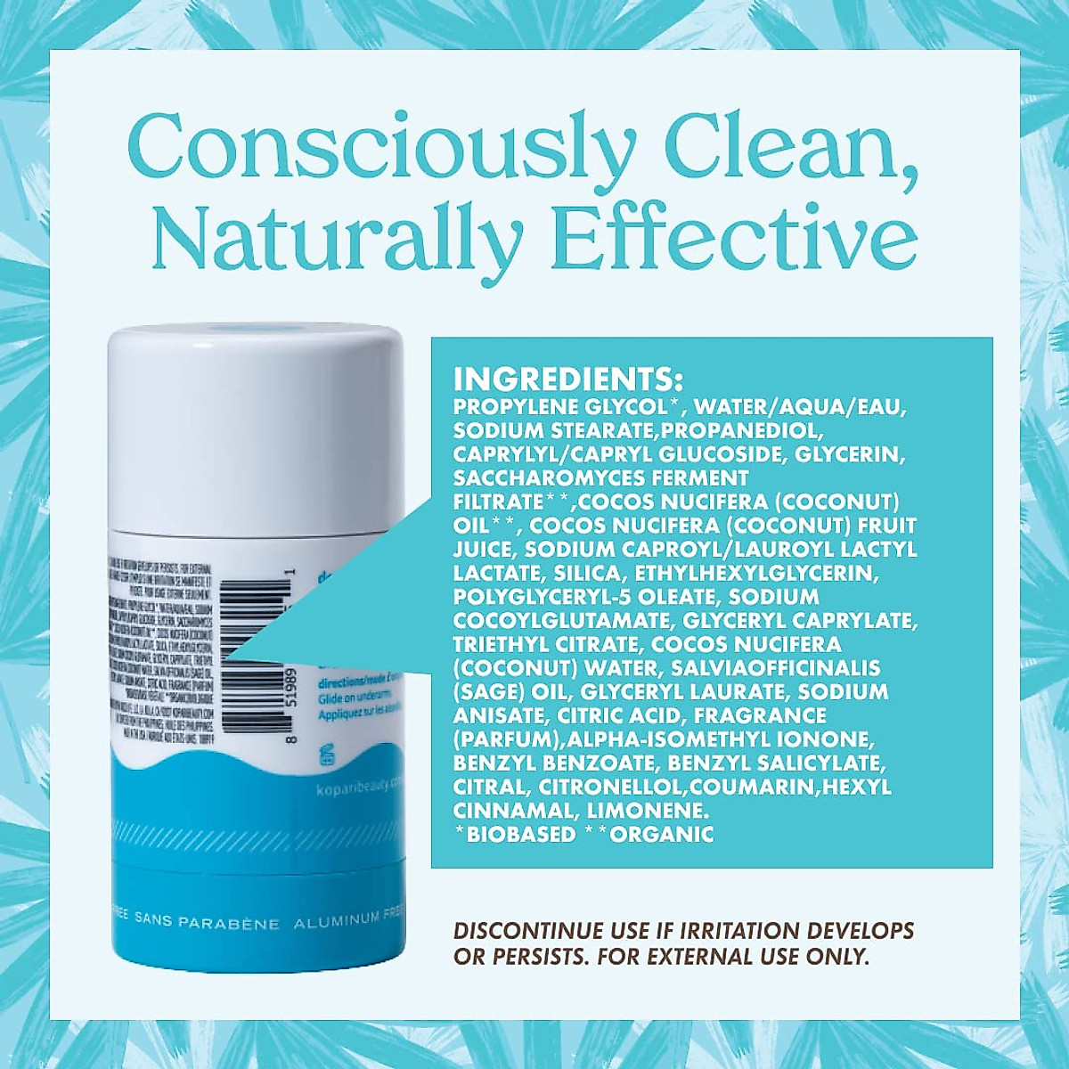 Kopari Aluminum Free Coconut Deodorant, Non Toxic & Clean Plant-Based, No Aluminum, Parabens or Baking Soda, Long Lasting Protection, Beach 2 Pack