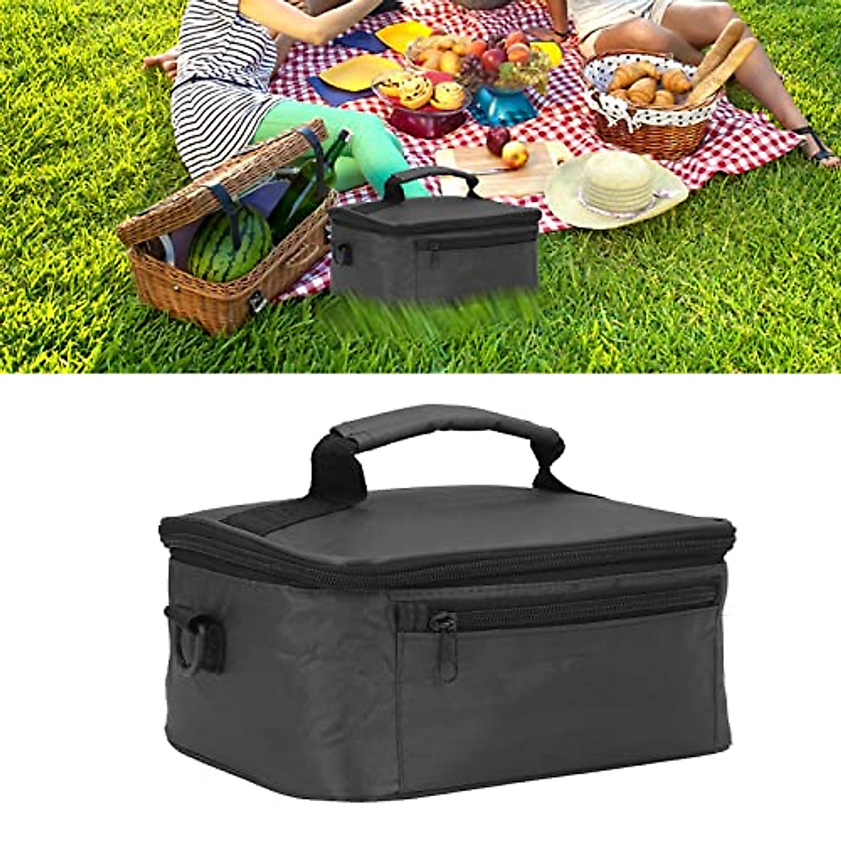 Food Warming Tote, Control Temperature Portable Portable Mini Oven Oxford Cloth Heat Preservation for Home (Black)