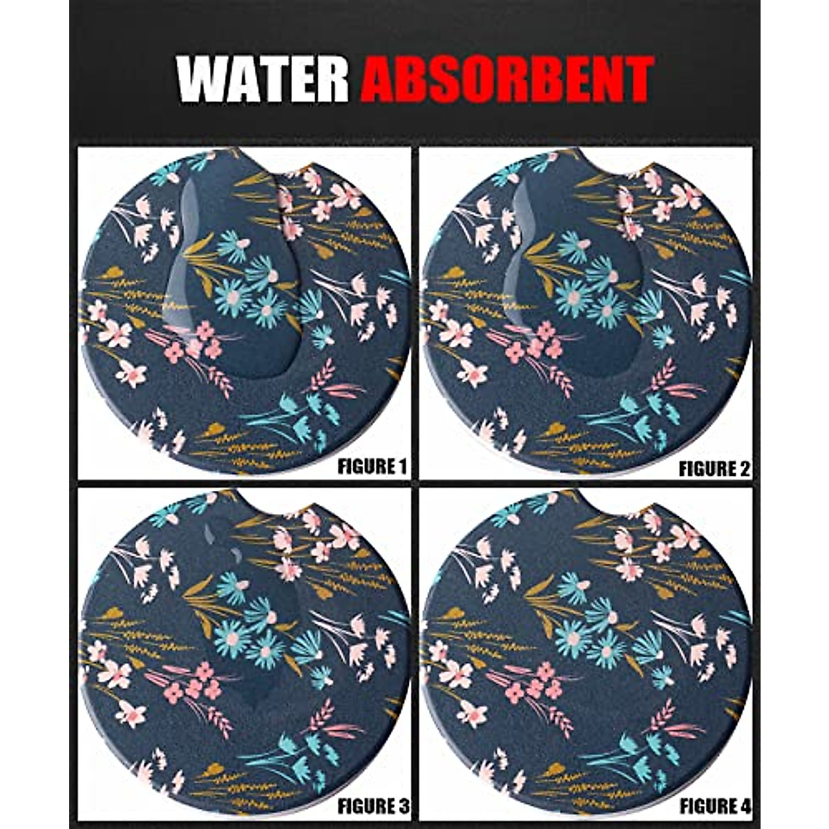 Yeeper 2.56" Ceramic Car Coasters for Cup Holder - Set of 2 Pack, Ceramic Stone Easy Removal of Auto Cup Holder Coaster for Women, Blue Flower Floral Car Decor Accessories