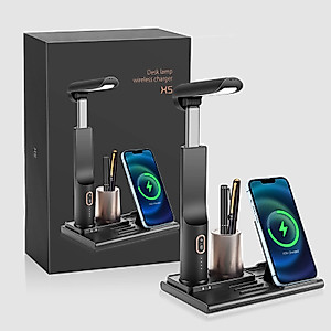 S SUNSBELL Led Desk Lamp, Wireless Charger 15W, Desk Lamp with USB Charging Port, 3 Lighting Modes 5W Desk Lamps for Home Office, Dorm Room Essentials Office Accessories, College Student Gifts