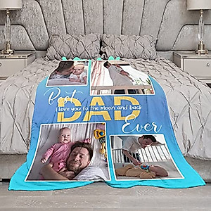 Personalized Best Dad Ever Gifts from Daughter Son, Custom Soft Throw Blankets Using My Own Photo, Customized Gifts for Dad Grandpa Husband Papa, Picture Blankets for Fathers Day Birthday, Made in USA