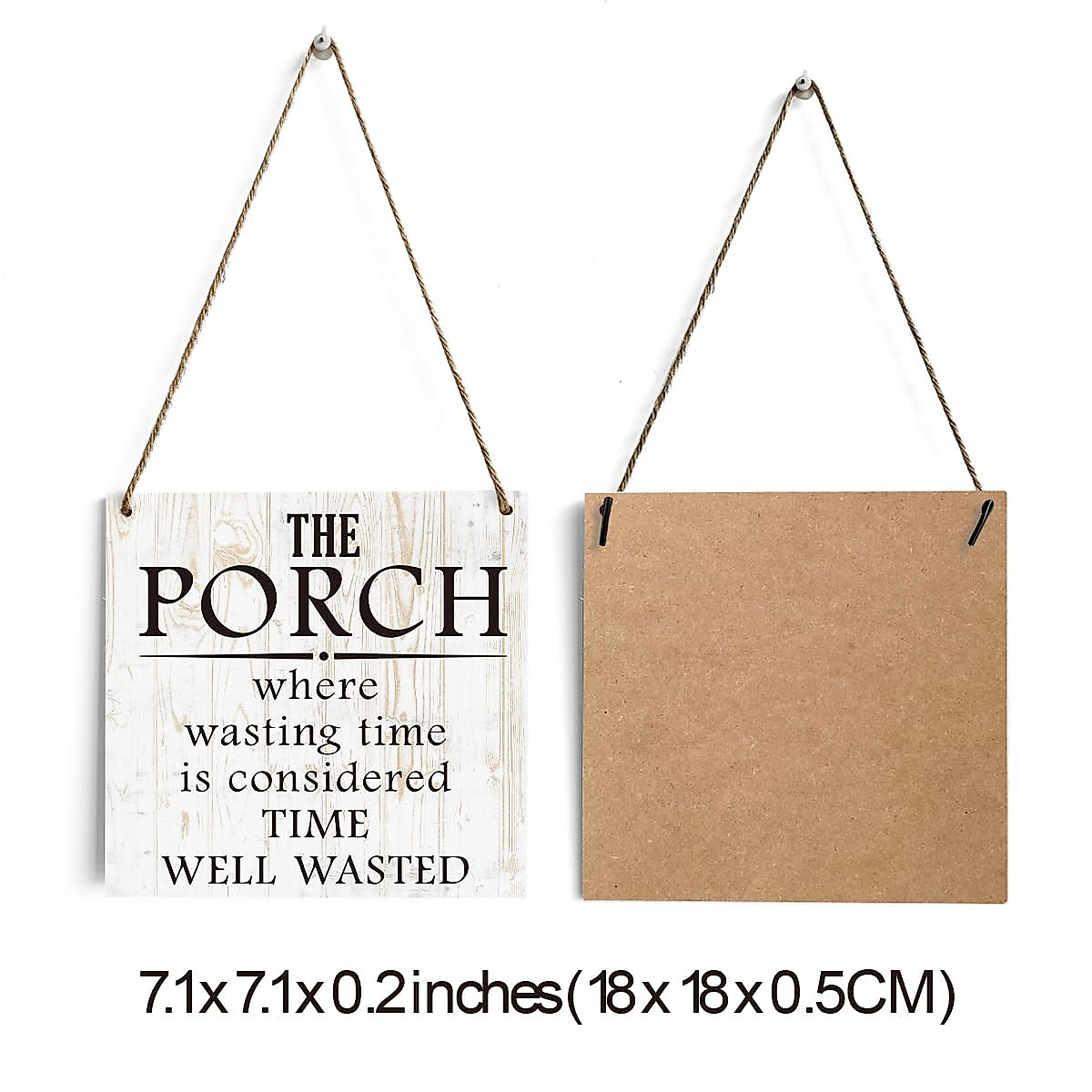 Rustic Porch Theme Decor Wooden Sign, Farmhouse the Porch Where Wasting Time Wood Hanging Wall Decorations for Home 7.1 x 7.1 Inches - Rustic Summer Artwork Sign