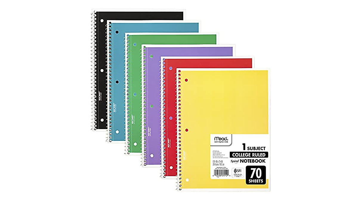 Mead Spiral Notebooks 6-Pack - College-Ruled, Color-Coded NotePads